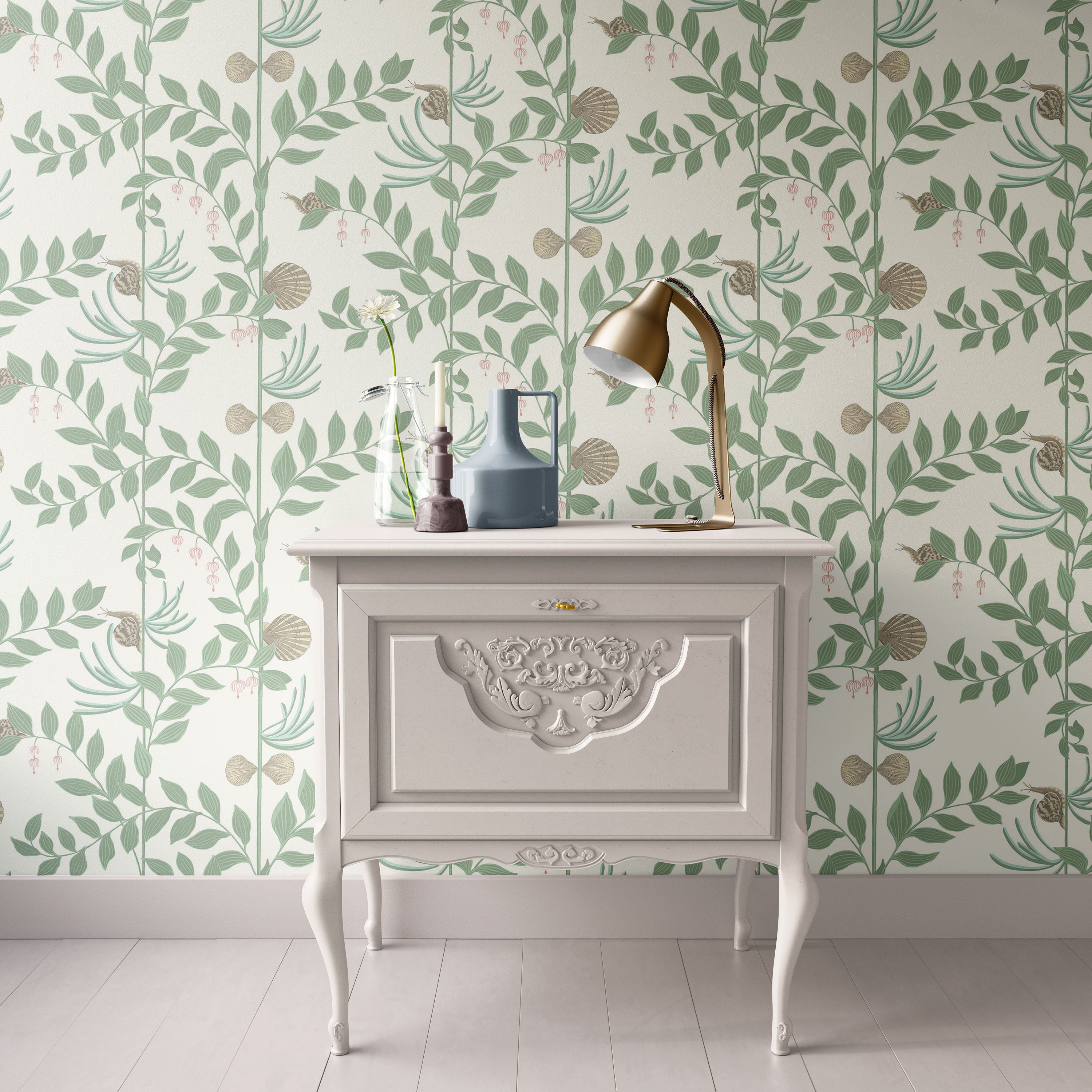 Dollhouse Wallpaper Miniature 1:12 Green Vines Pink Floral on - Etsy