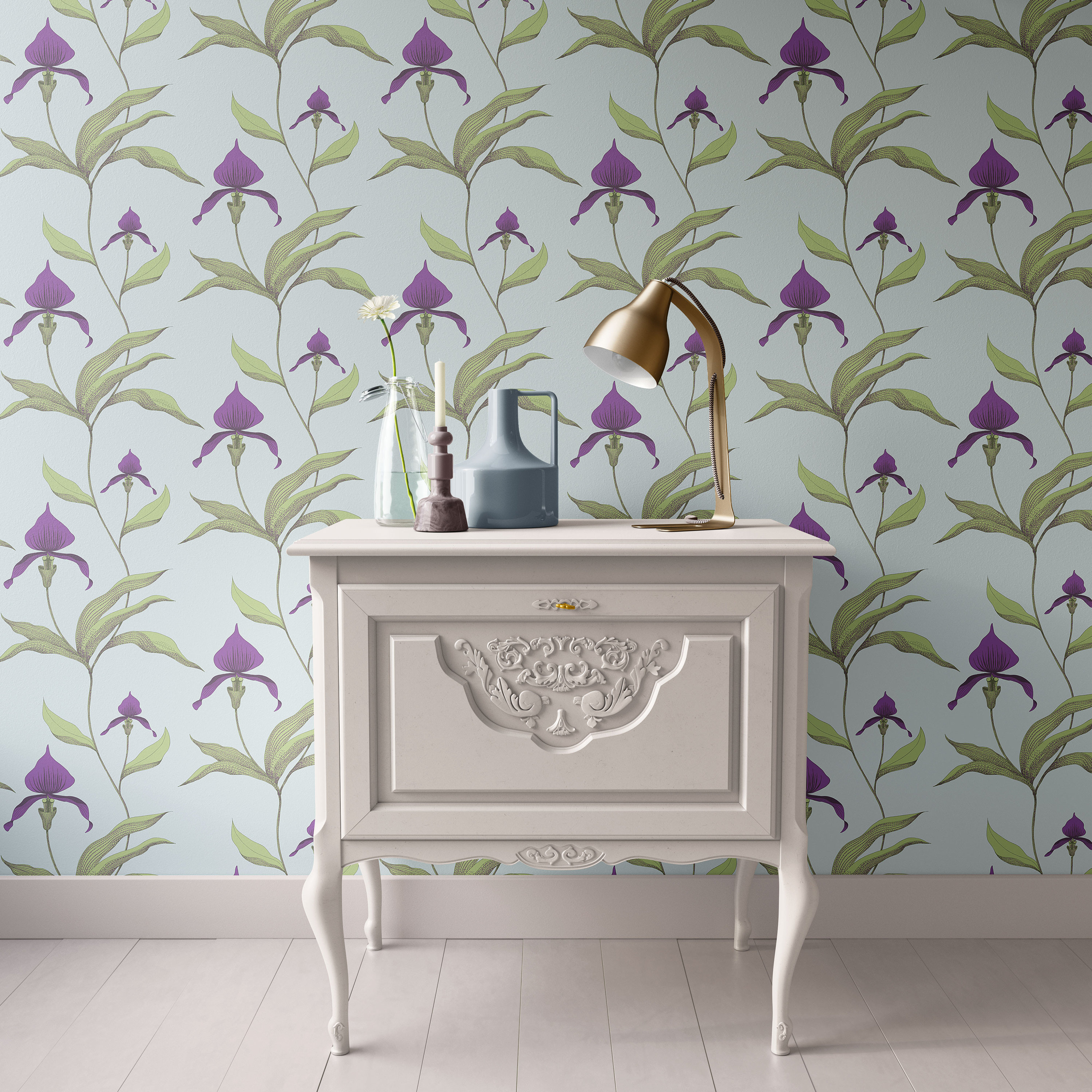 Dollhouse Wallpaper Miniature 1:12 Purple Orchid Floral on - Etsy