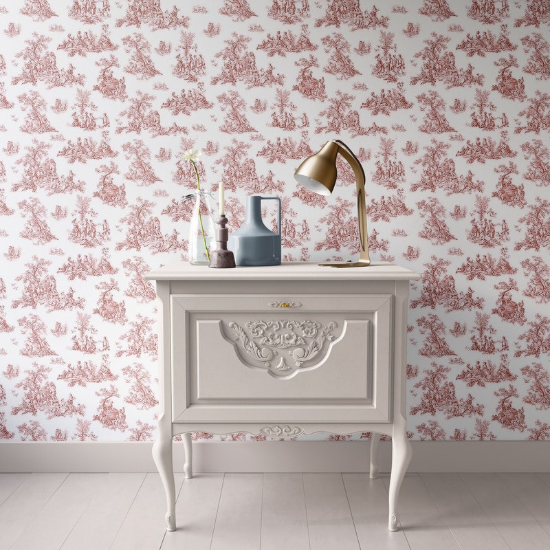 Red Toile Wallpaper - Etsy