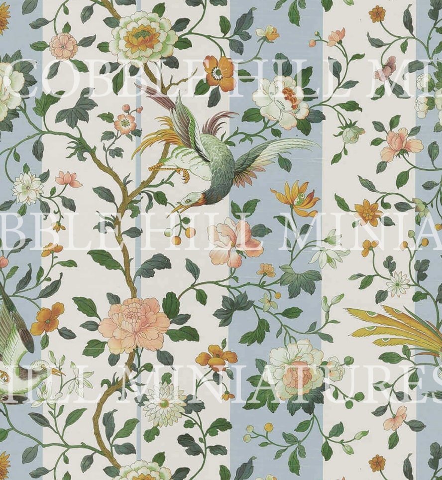 Dollhouse Wallpaper Miniature Blue Striped Floral Victorian - Etsy