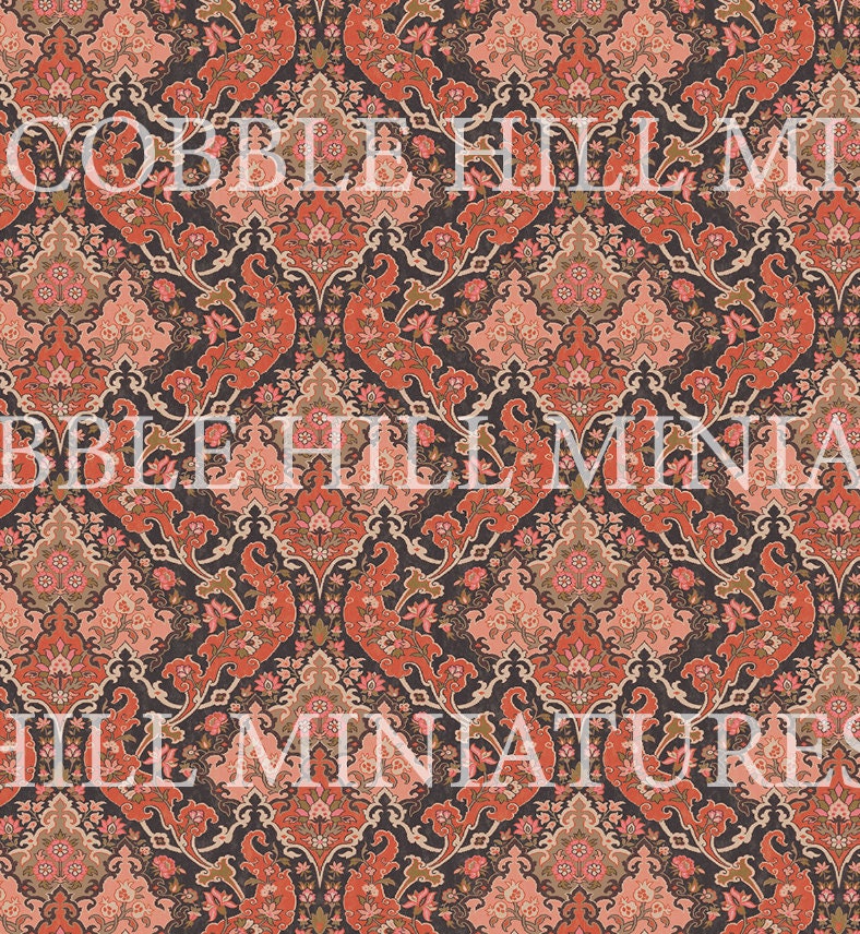 Dollhouse Wallpaper Miniature Floral Victorian Damask Red - Etsy