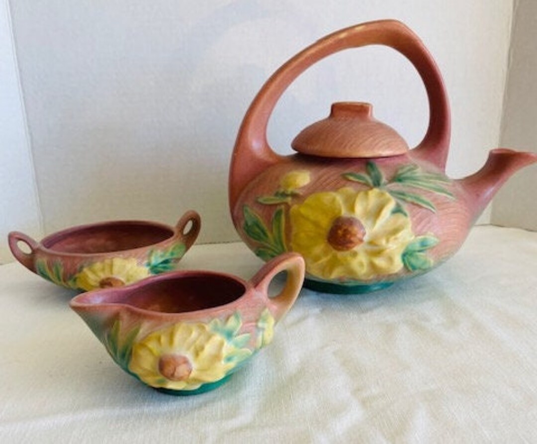 Roseville Pottery Peony Pink Tea Set - Etsy