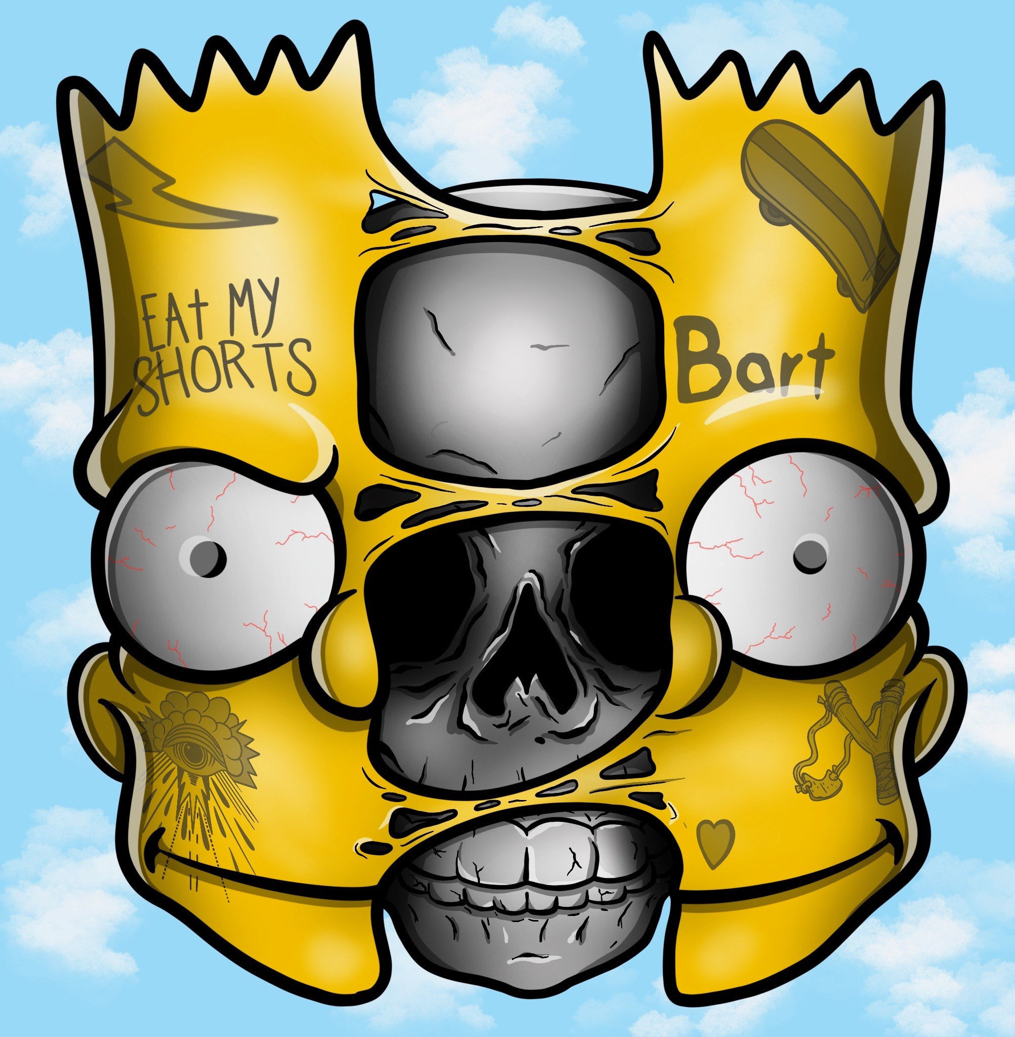 THE SIMPSONS Bart Simpson Skull Sticker With Tattoos Made From Custom ...