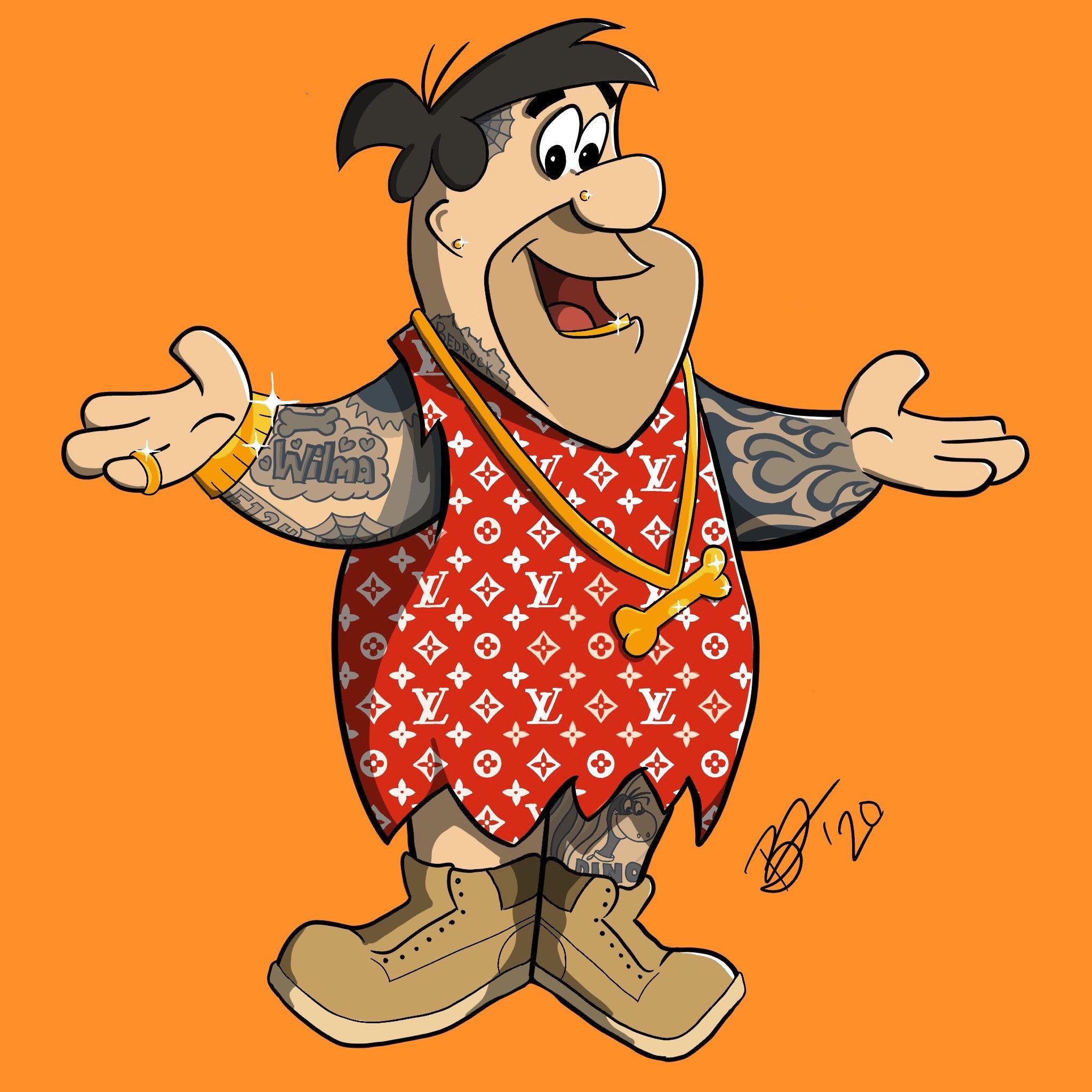 Fresh Fred Flintstone Sticker With Gangster Tattoos for Yeti or Laptop ...