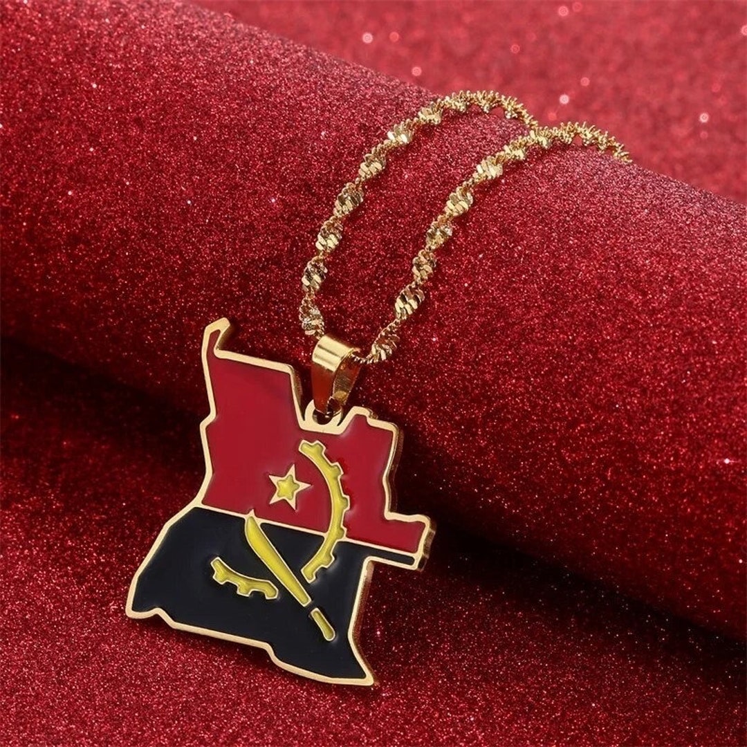 Angola 18K Gold-plated Map With Flag Necklace /charmed Jewelry Gift ...