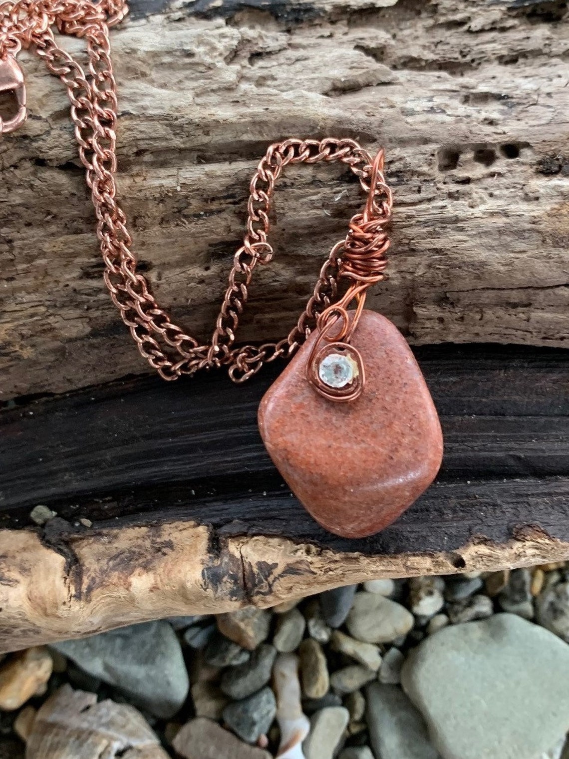 Natural Red Chestnut Jasper Necklace From Maine Beach Stone Jewelry - Etsy