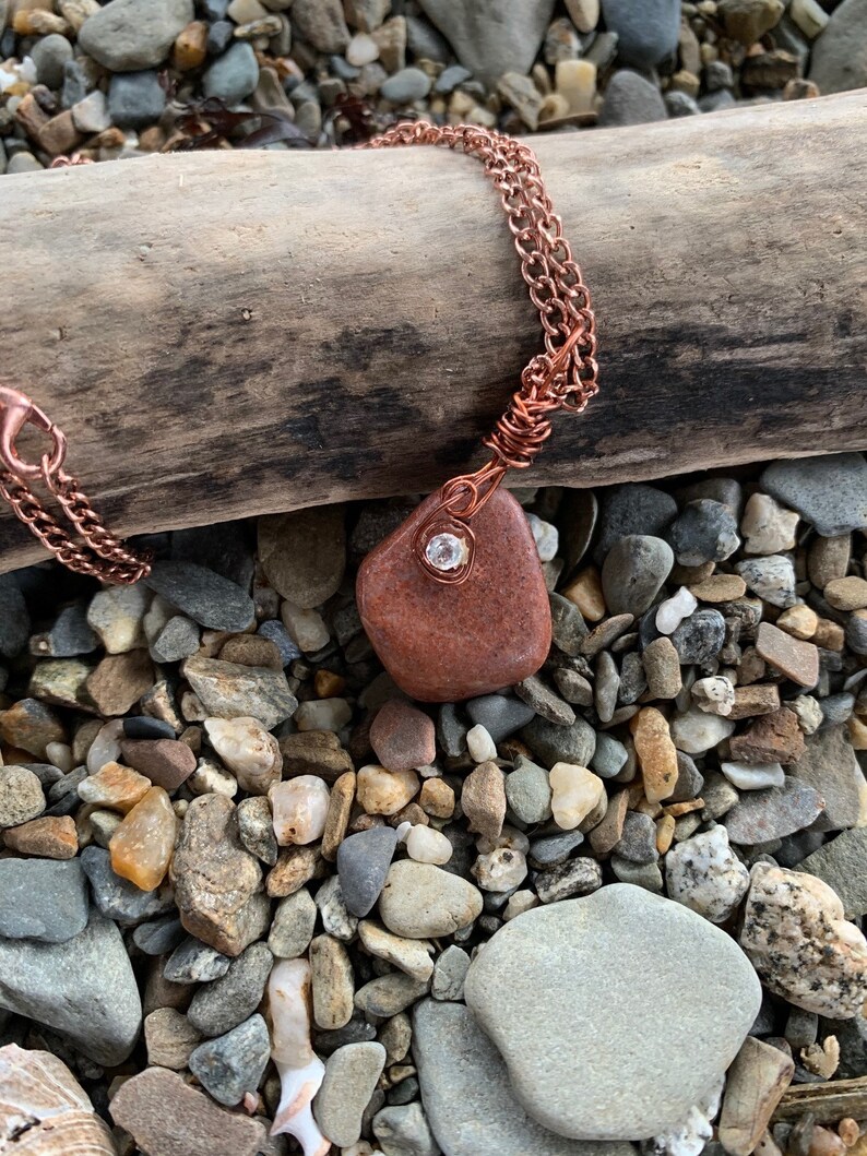 Natural Red Chestnut Jasper Necklace From Maine Beach Stone Jewelry - Etsy