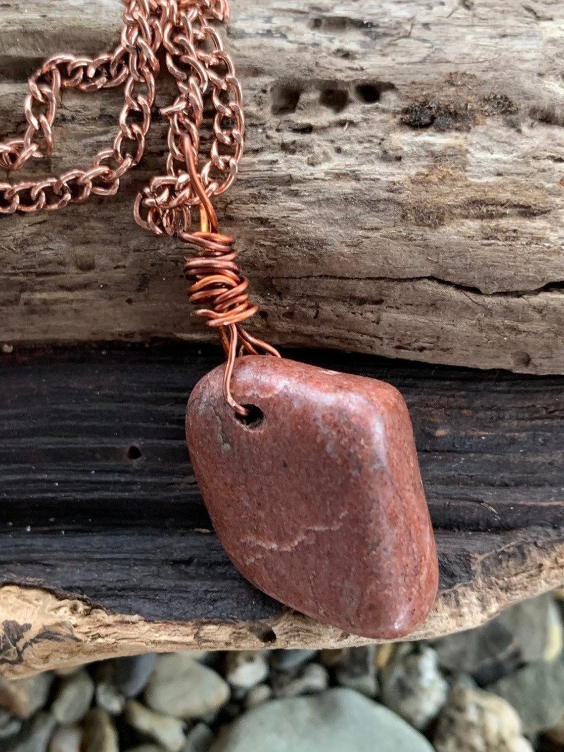 Natural Red Chestnut Jasper Necklace From Maine Beach Stone - Etsy