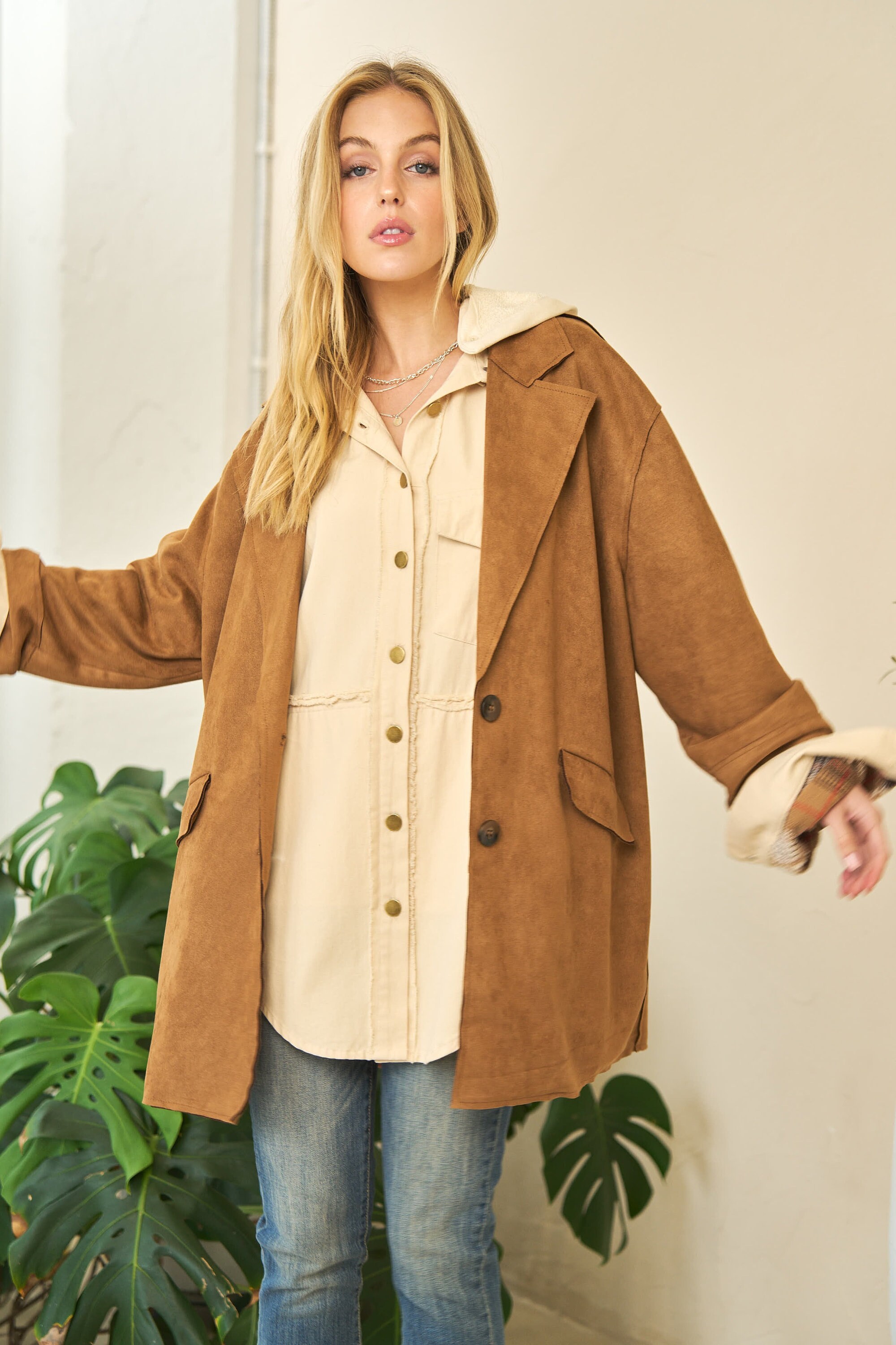 Suede Jacket Women Faux Leather Jacket Vintage Soft Suede Blazer Jacket ...