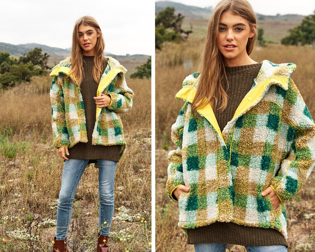 Cozy and Chic Soft Plaid Oversized Fleece Sherpa Jacket With Hood and ...