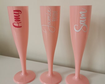 Personalised White Prosecco Flute, Plastic Champagne Glass, Hen Do ...