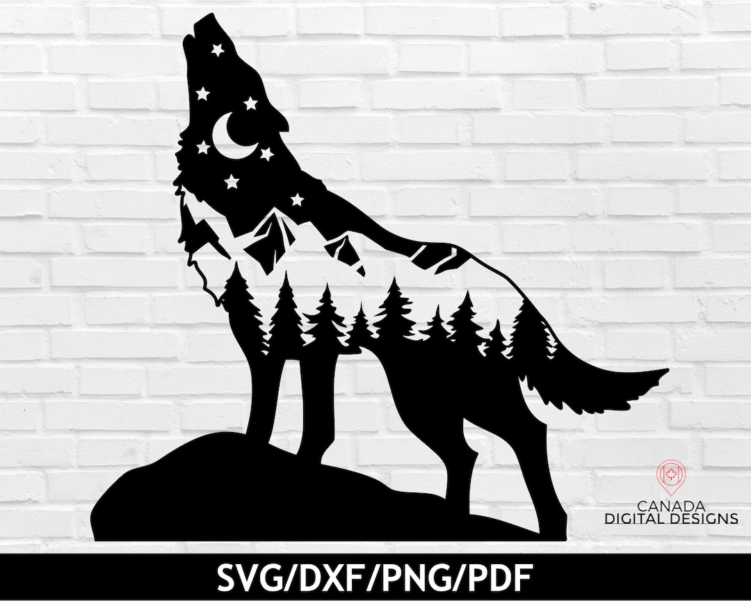 Mountain Wolf Silhouette Svg, Mountain Scenery Svg, Night Sky Svg, Wolf ...