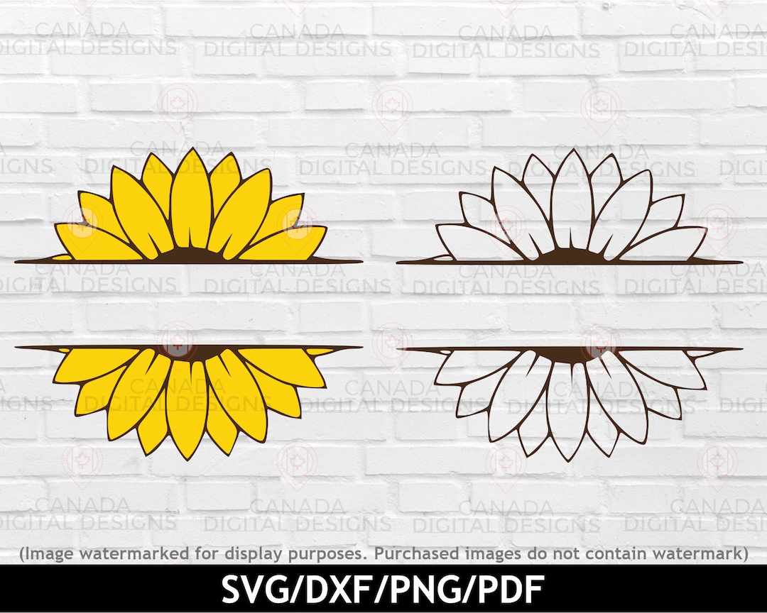 Split Sunflower Svg, Sunflower Monogram Svg, Sunflower Print, Floral ...