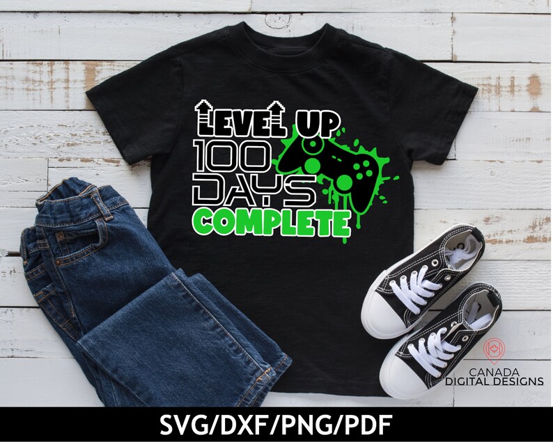 Gamer 100 Days of School SVG: Level up Shirt Design (digital Download ...