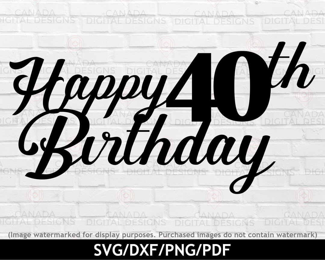 Happy Birthday Cake Topper Svg, 40th Birthday Svg, Cake Topper Vector ...