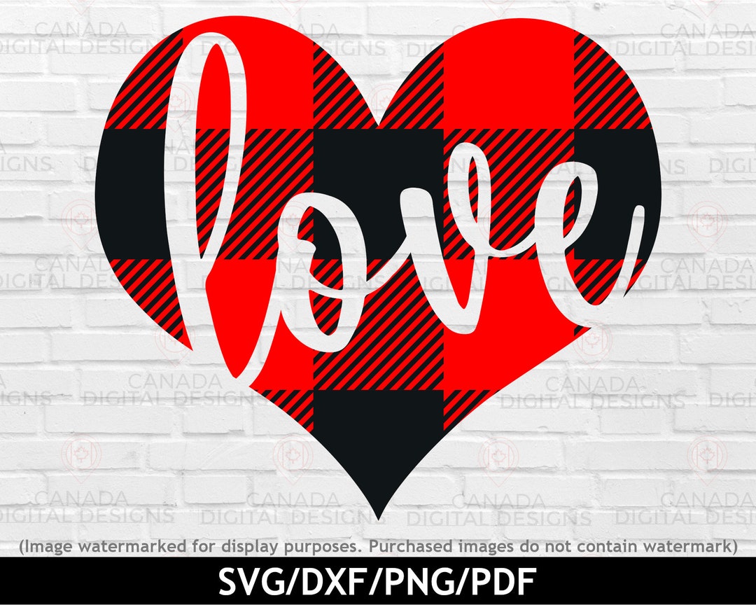 Love Heart Svg, Buffalo Plaid Heart Svg, Love Script Svg, Valentines ...