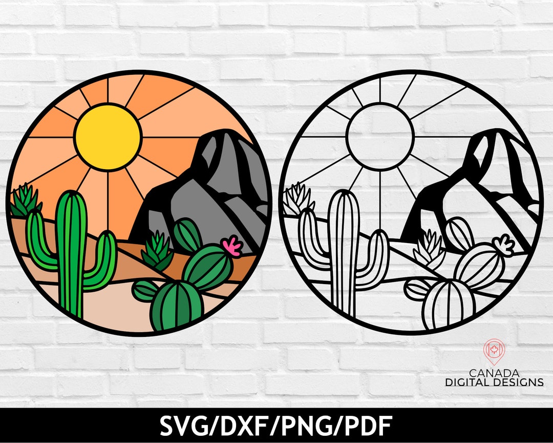 Cactus Sunset Scene SVG: Arizona Desert Circle Cut File (digital ...