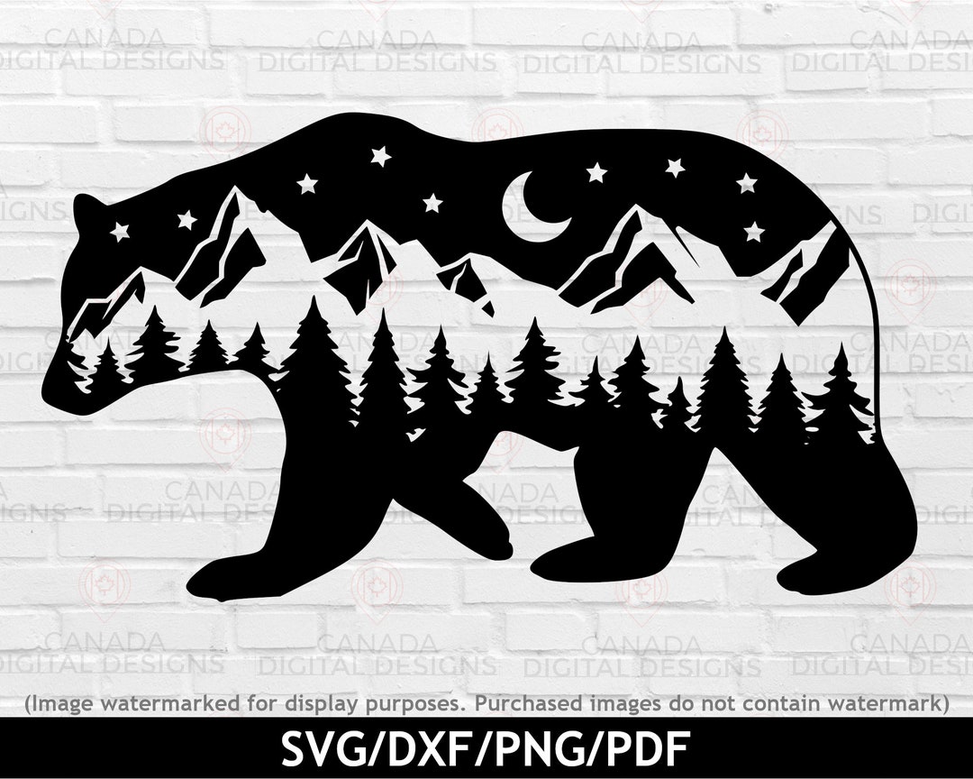 Mountain Bear Silhouette Svg, Bear Mountain Svg, Mountain Scenery Svg ...