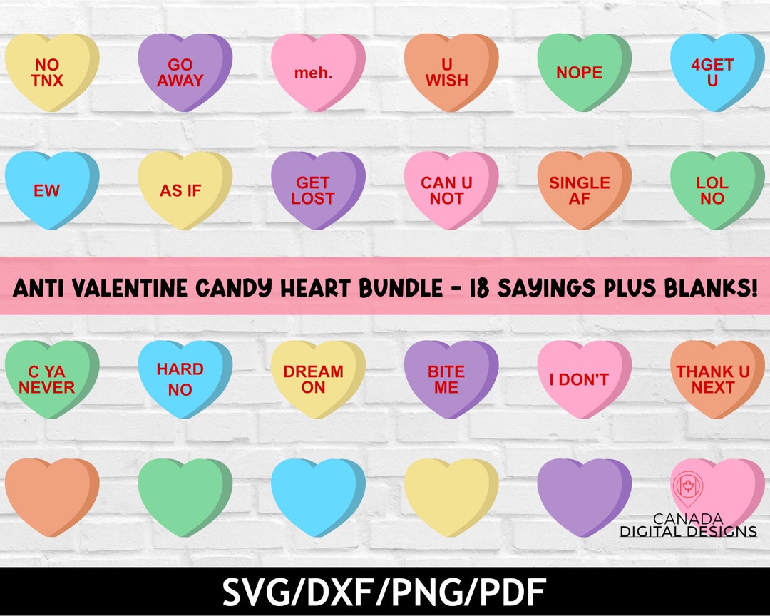 Anti Valentine Candy Heart Svg Bundle, Conversation Hearts Svg, Anti ...