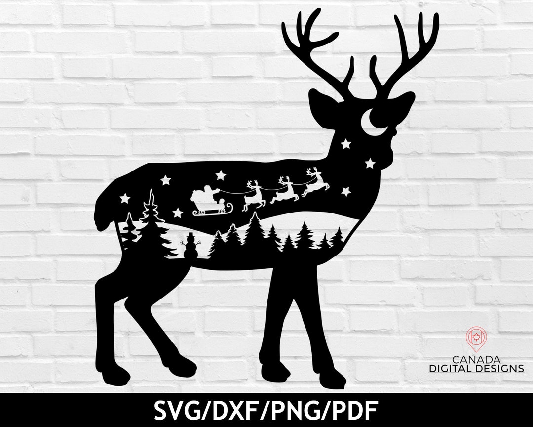 Christmas Reindeer Svg, Reindeer Silhouette Svg, Christmas Scene Png ...