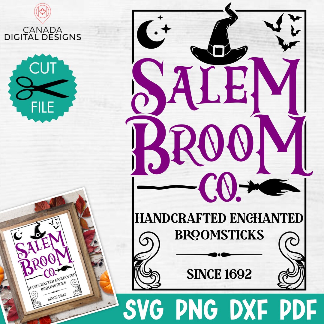 Salem Broom Company Sign Svg, Halloween Farmhouse Sign Svg, Salem Broom ...