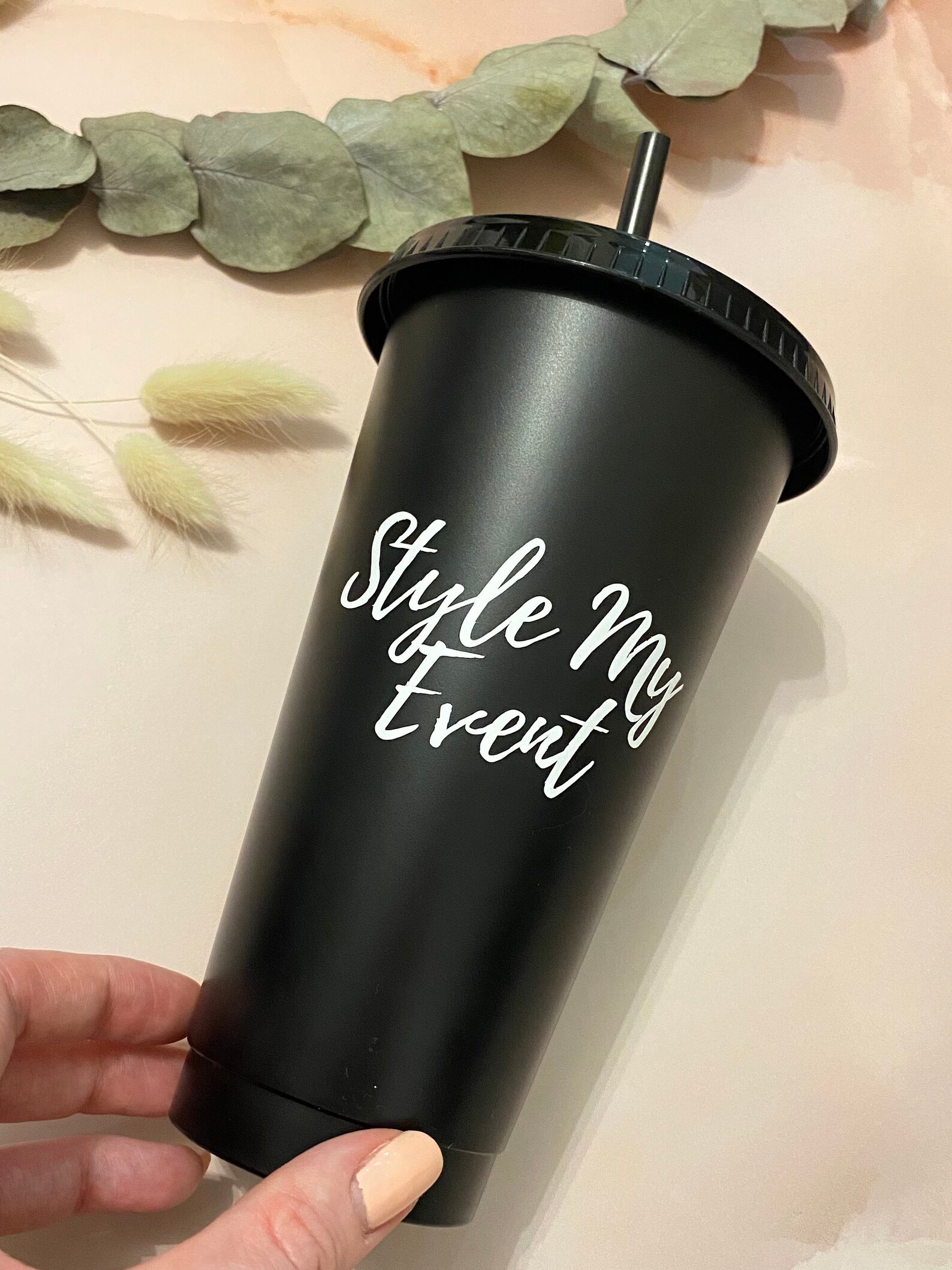 Personalised Cold Cup Matte Black Reusable Cup with Straw | Etsy
