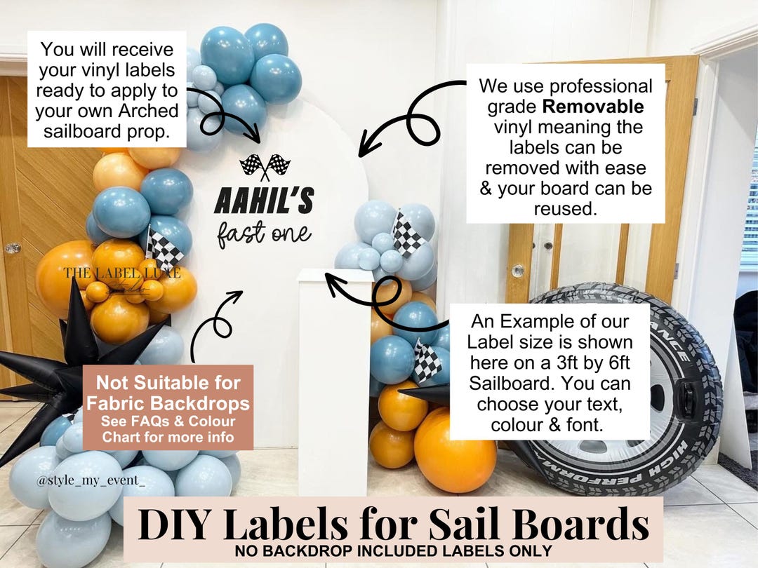 Birthday Sail Board Backdrop Labels, DIY Stickers for Event Backdrops ...