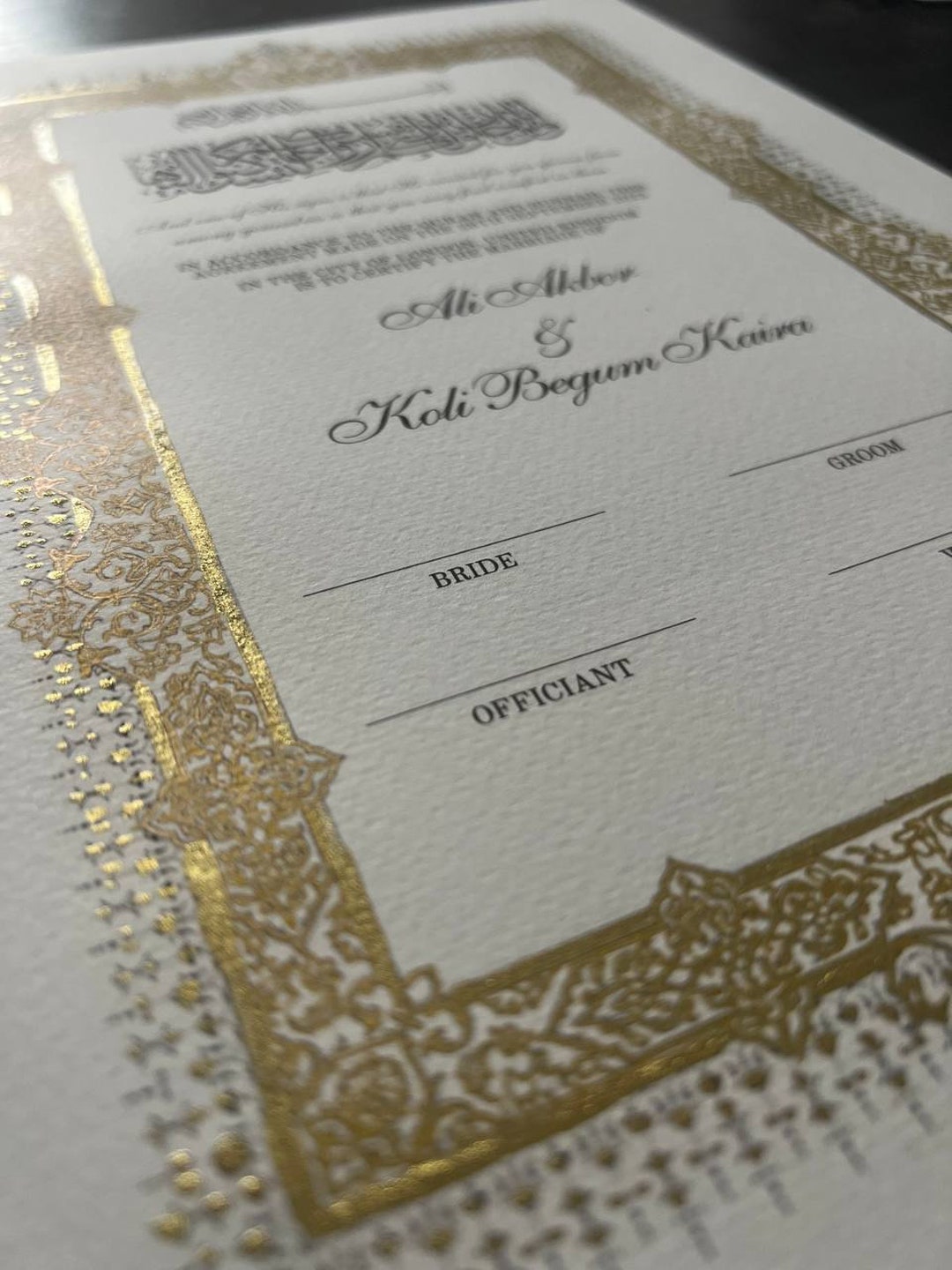 Handmade Personalised Nikkah Certificate A4 - Etsy