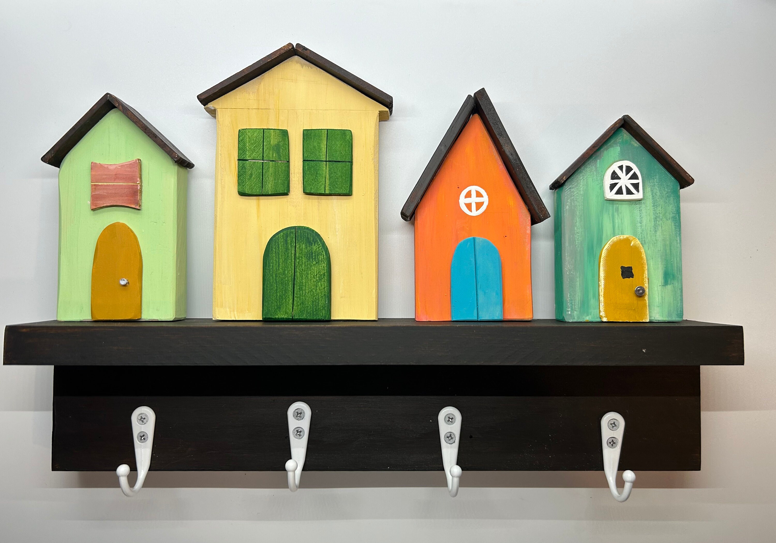 Colored Houses Keychain Holder Wood Houses Keychain Holder Colored ...