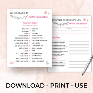 Mother's Day Game Bundle Mother's Day Trivia Games for Mom Mothers Day ...