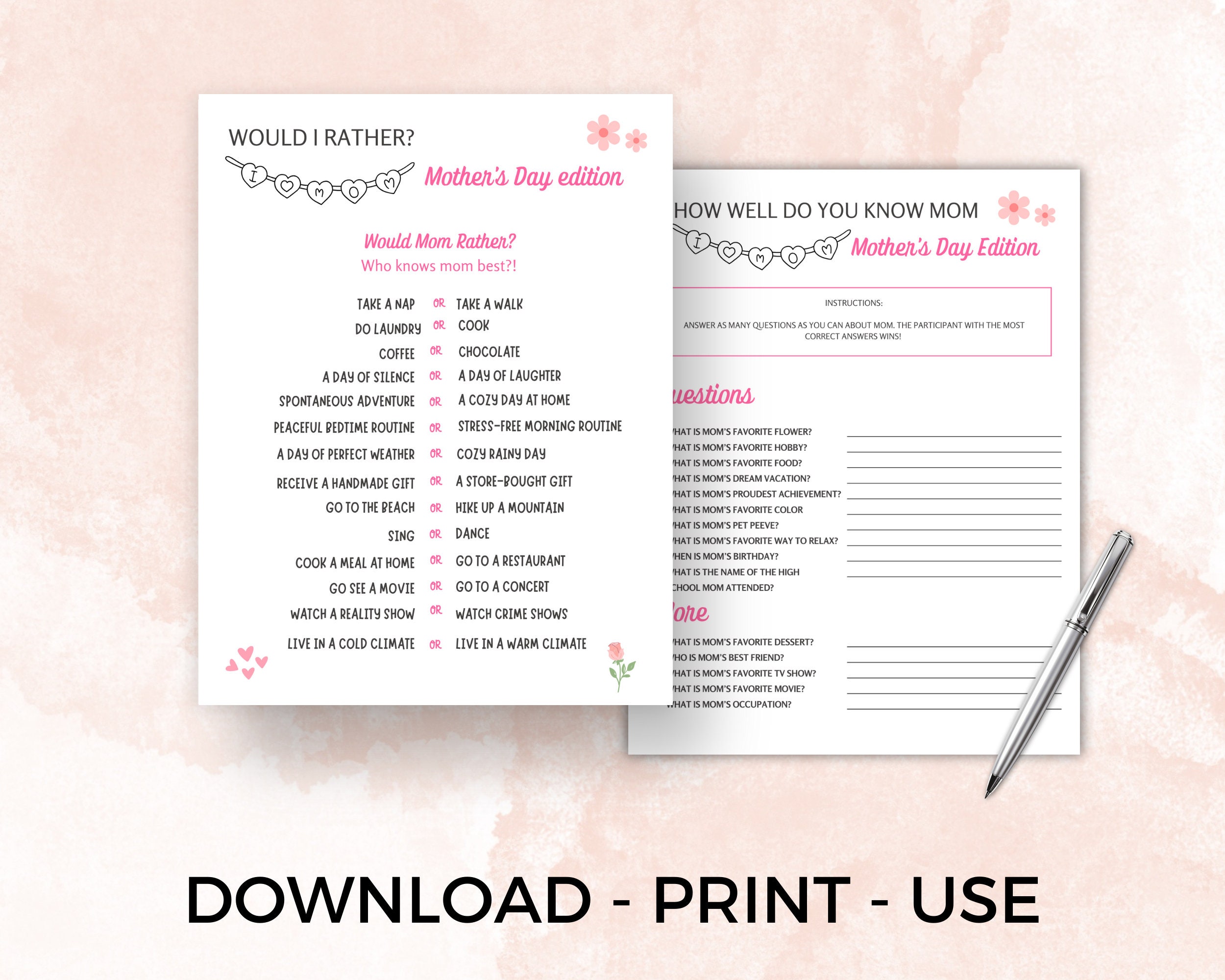 Mother's Day Game Bundle Mother's Day Trivia Games for Mom Mothers Day ...