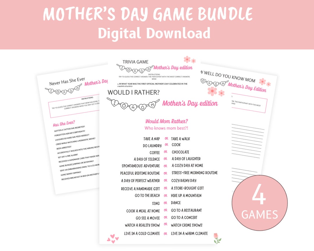 Mother's Day Game Bundle Mother's Day Trivia Games for Mom Mothers Day ...
