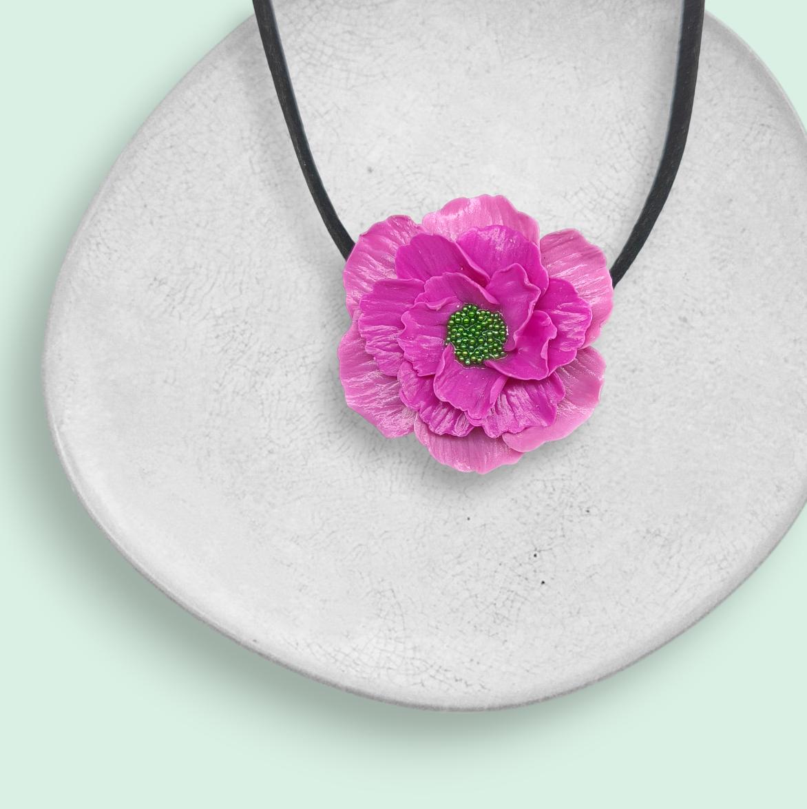 Realistic Pink Flower Pendant Floral Summer Necklace, Boho Chic ...