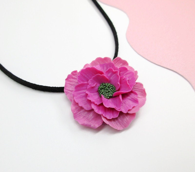 Realistic Pink Flower Pendant Floral Summer Necklace, Boho Chic ...