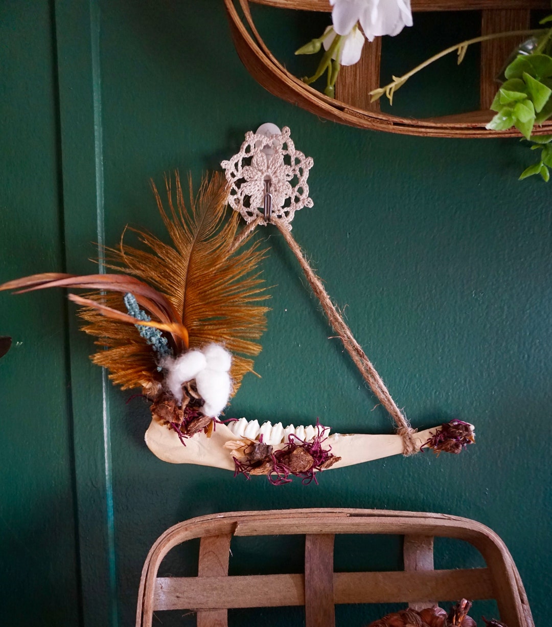 Deer Jaw Feather Wreath Bone Jawbone Oddity Curio - Etsy