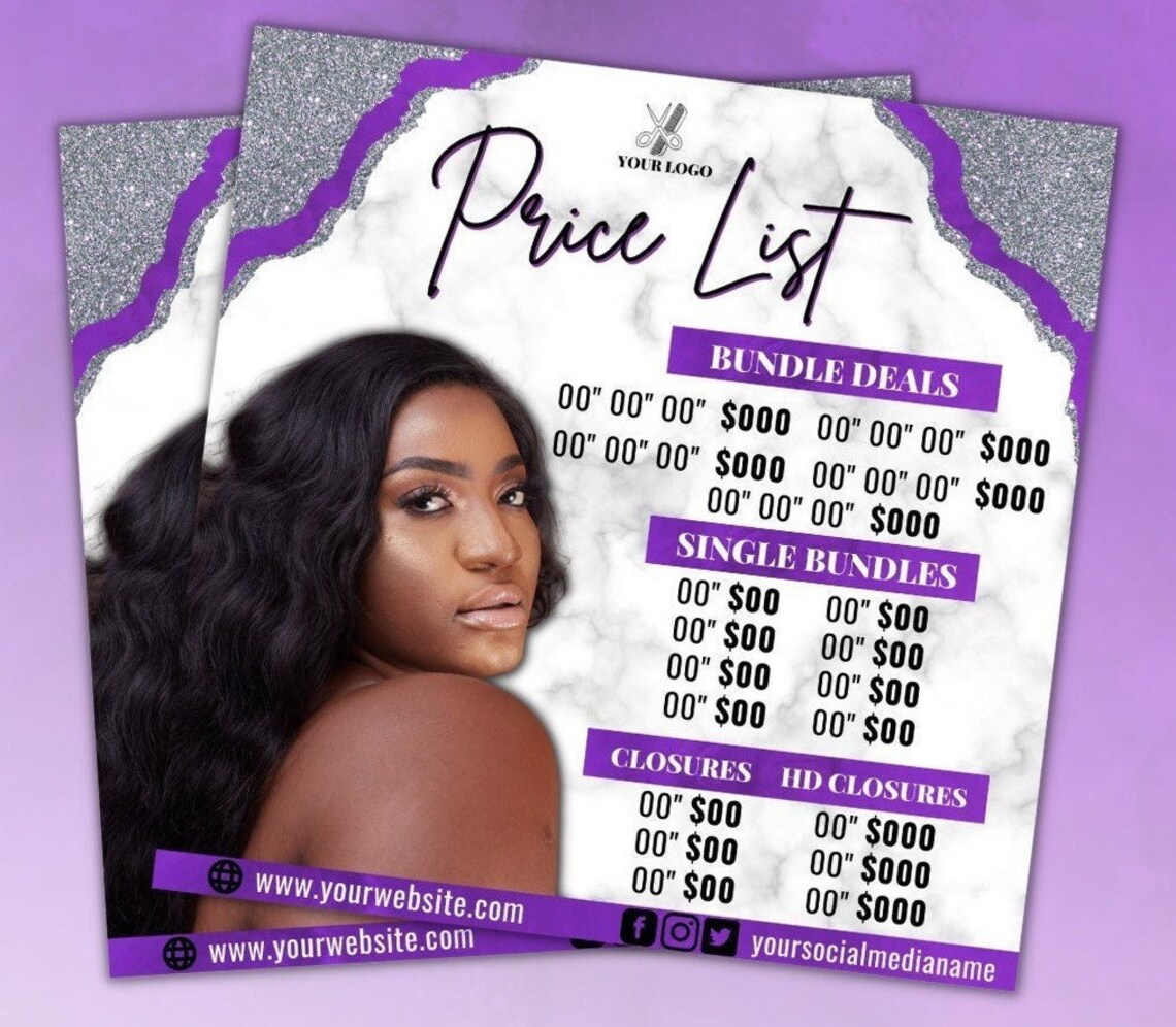 Hair Price List Flyer, Social Media Template Canva, Hair Price Flyer ...