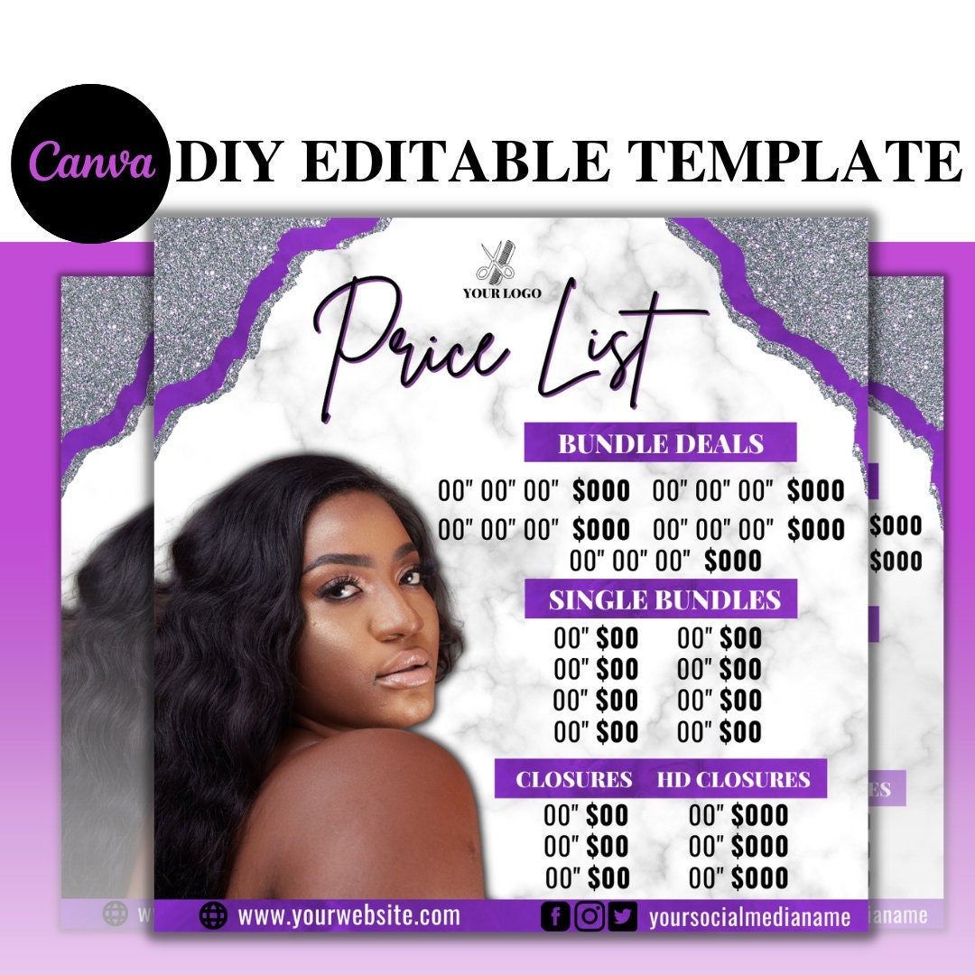 Hair Price List Flyer, Social Media Template Canva, Hair Price Flyer ...