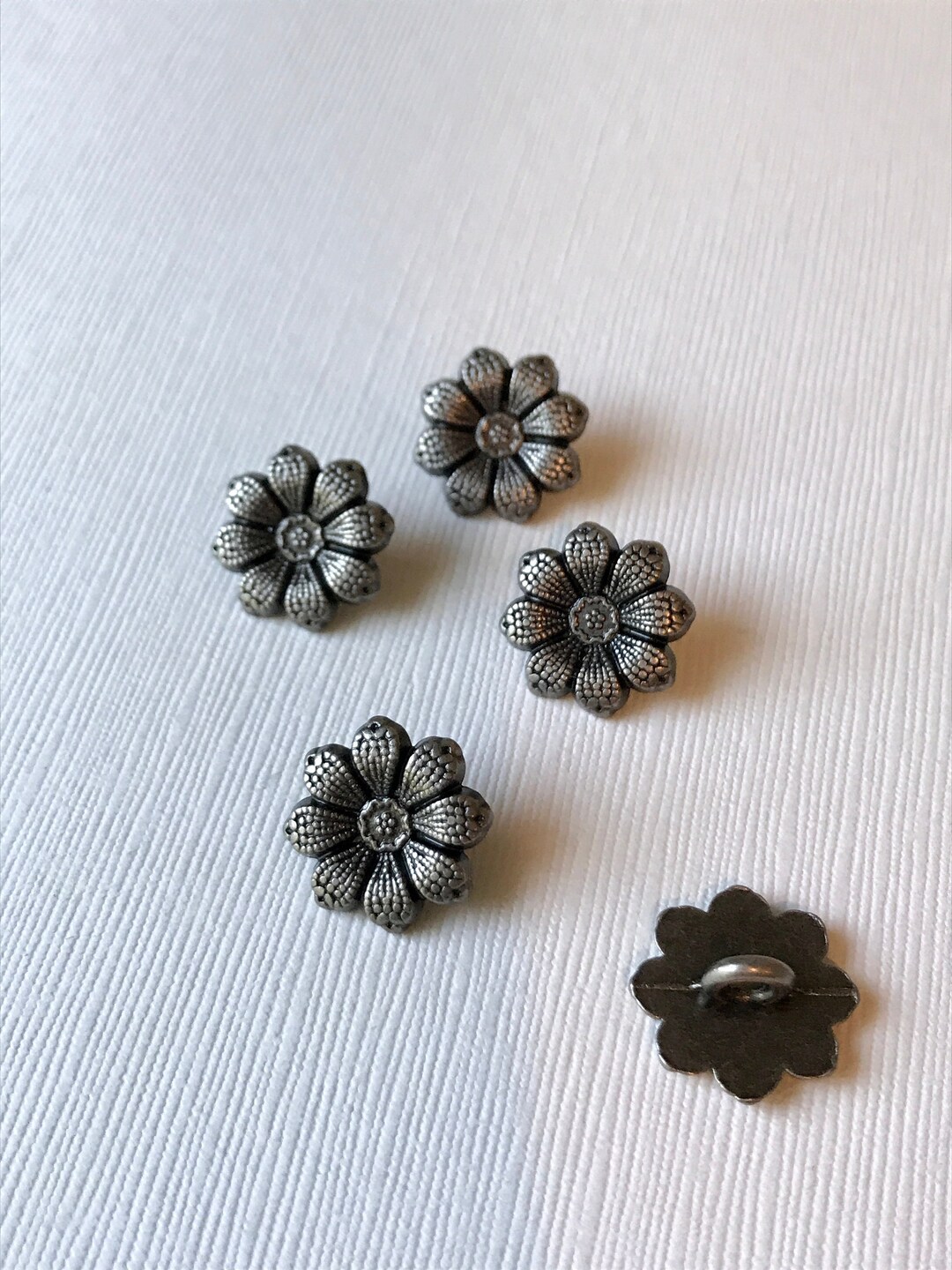 Silver Oxidized Plate Finish Textured Pretty Flower Metal Buttons Comes ...