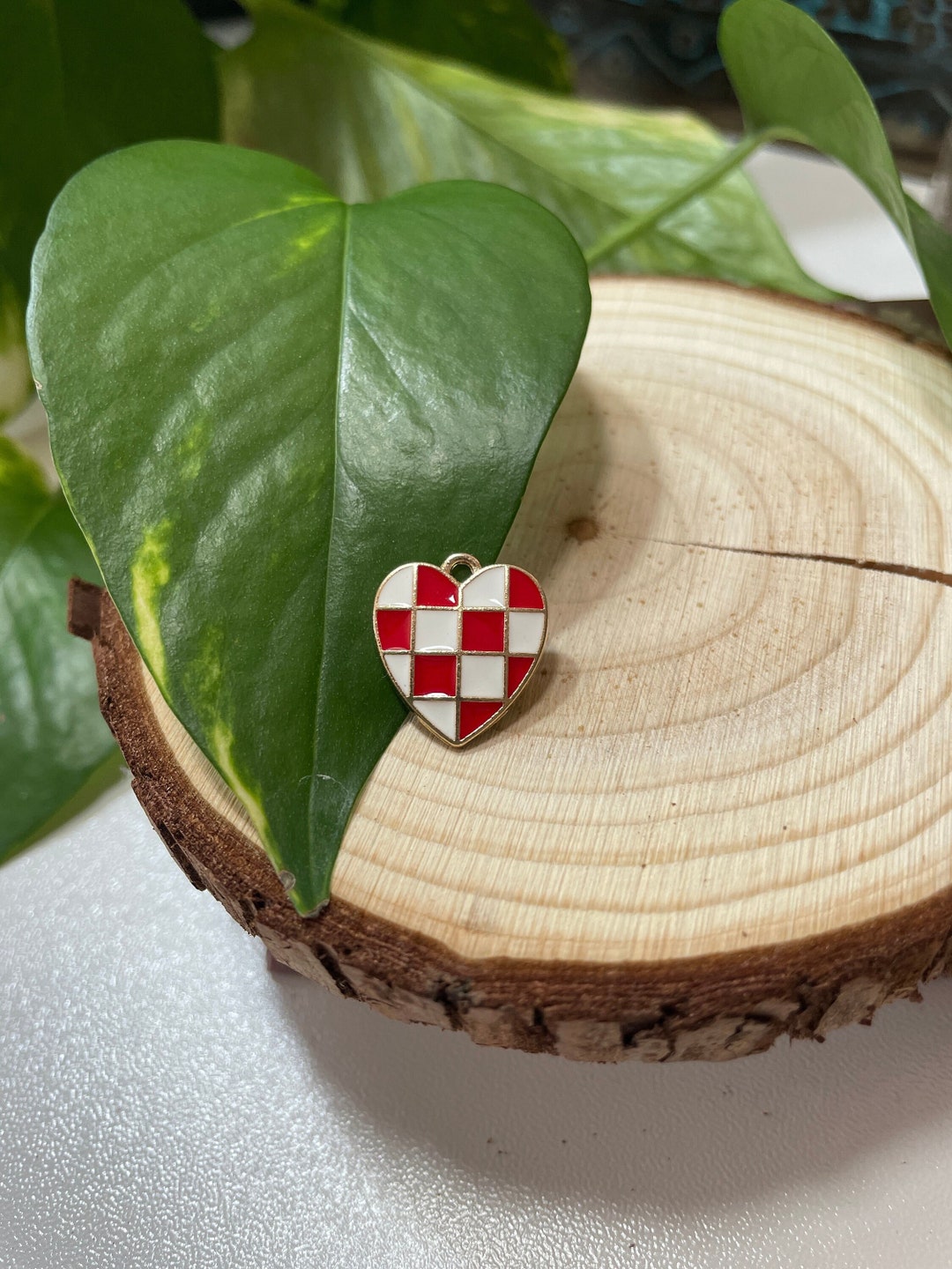 Checkered Heart Enamel Charm Witchcraft Magic Divination Oddities ...
