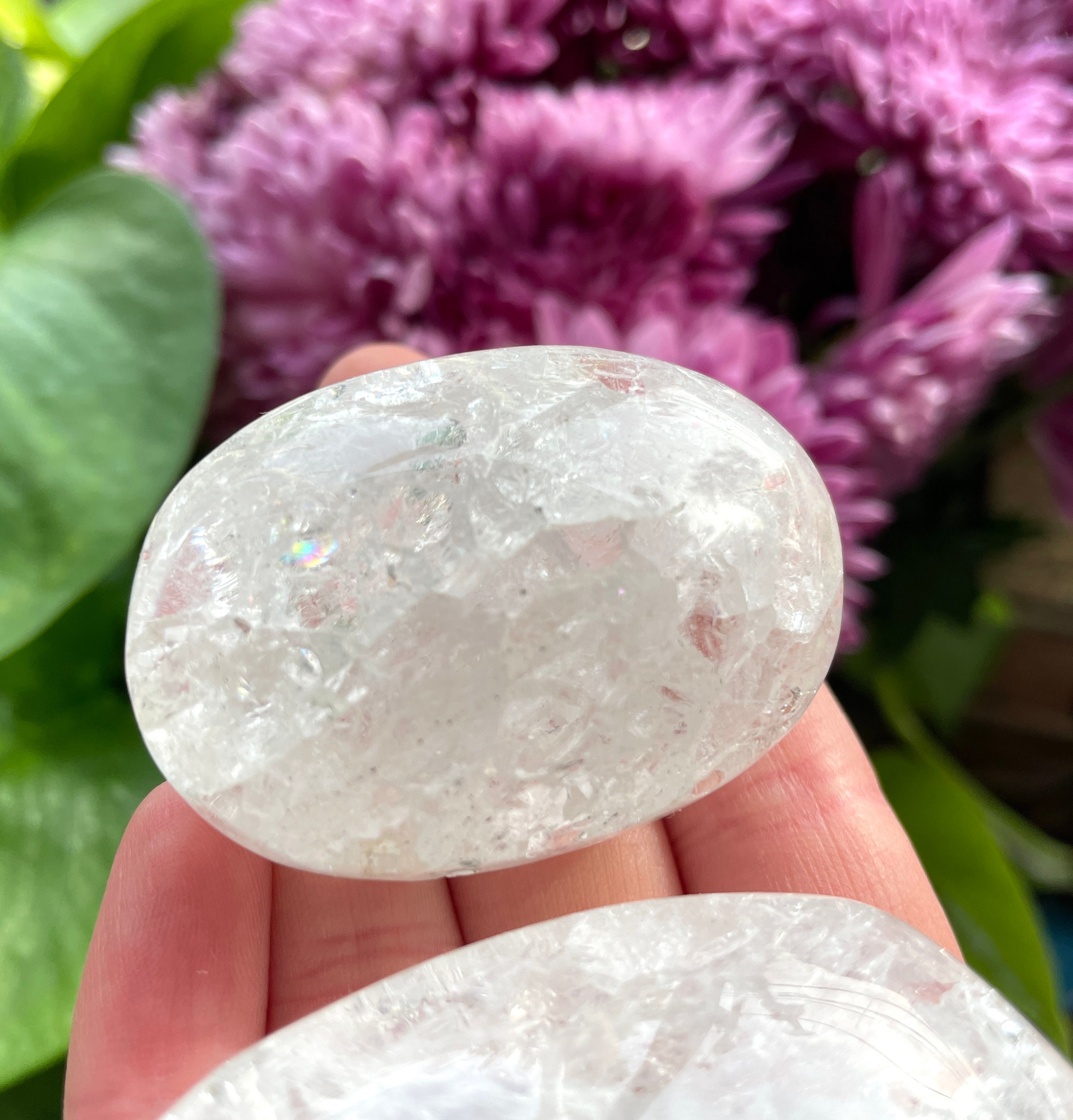 Fire and Ice Quartz Palm Stone | Crystal Gem Crackle Quartz Brazil ...