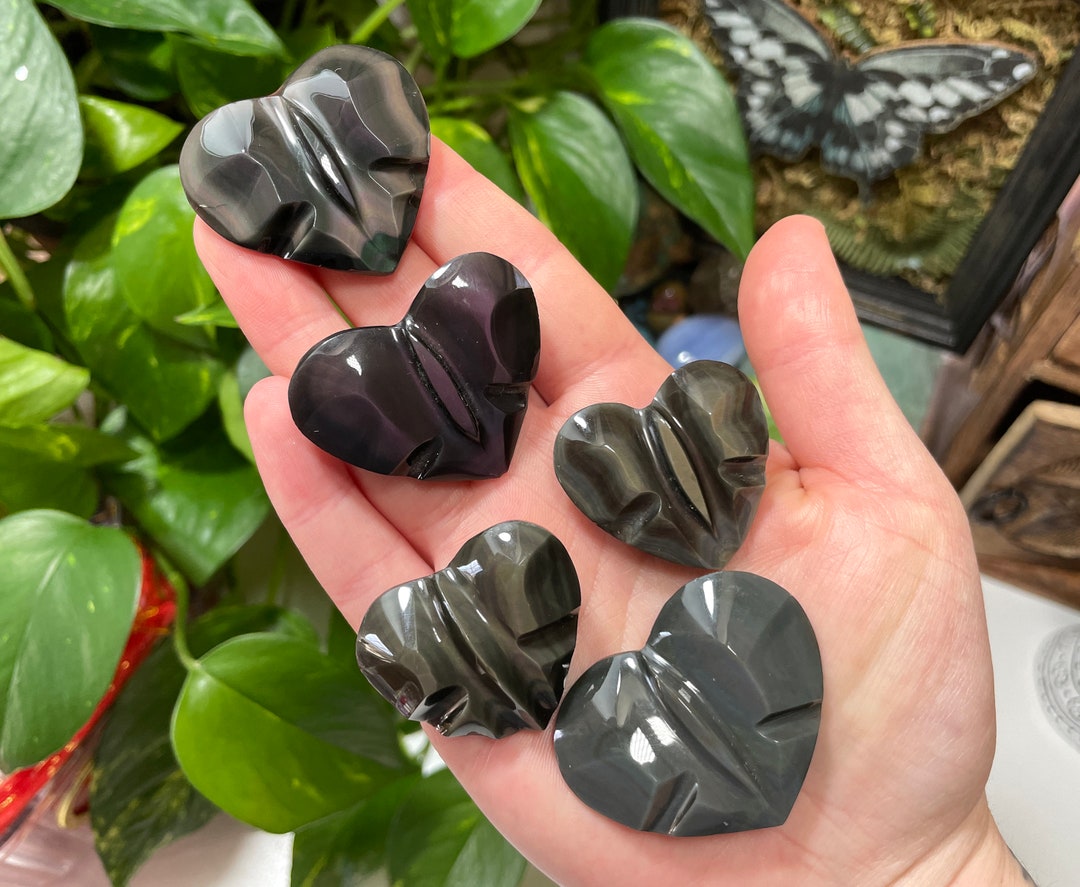 Rainbow Obsidian Heart Butterfly Carving: Natural Crystal From Mexico ...