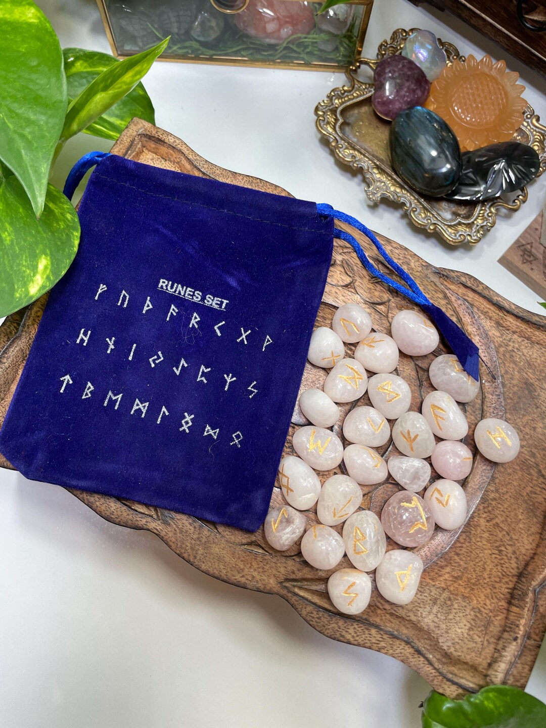 Rose Quartz Rune Set | Crystal Carving Pink Aphrodite | Spiritual ...