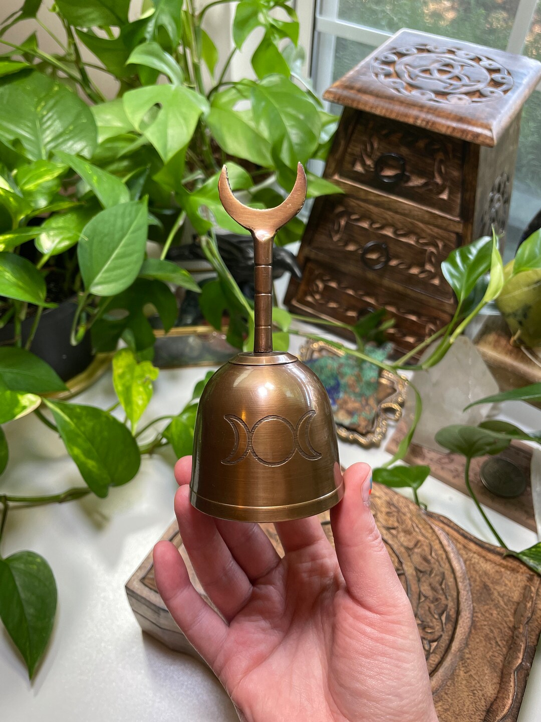 Bronze Triple Moon Altar Bell | Clearing Energy Divine Connection ...