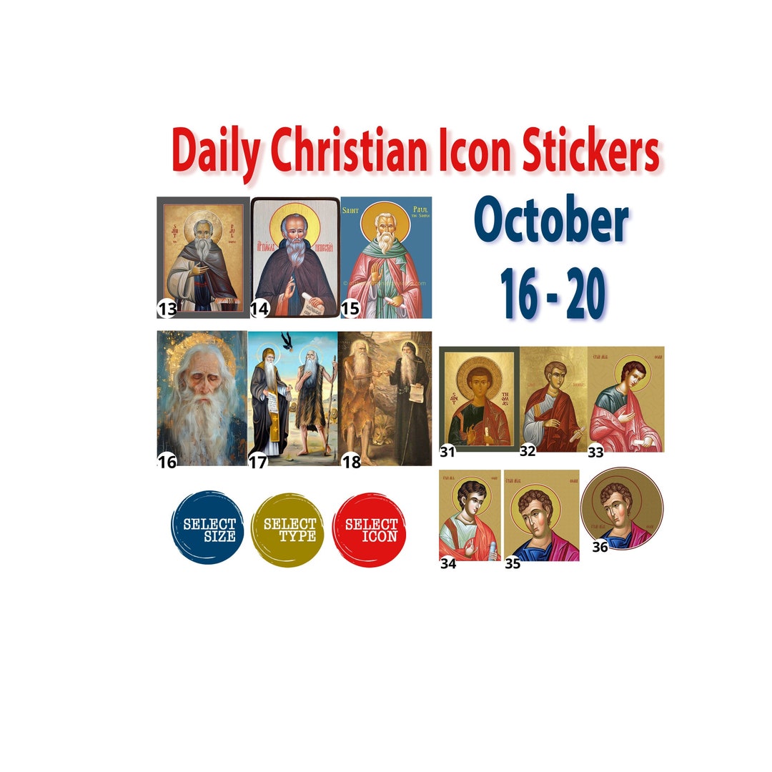 16 October - 20 October Christian Stickers With an Icon for Each Day ...