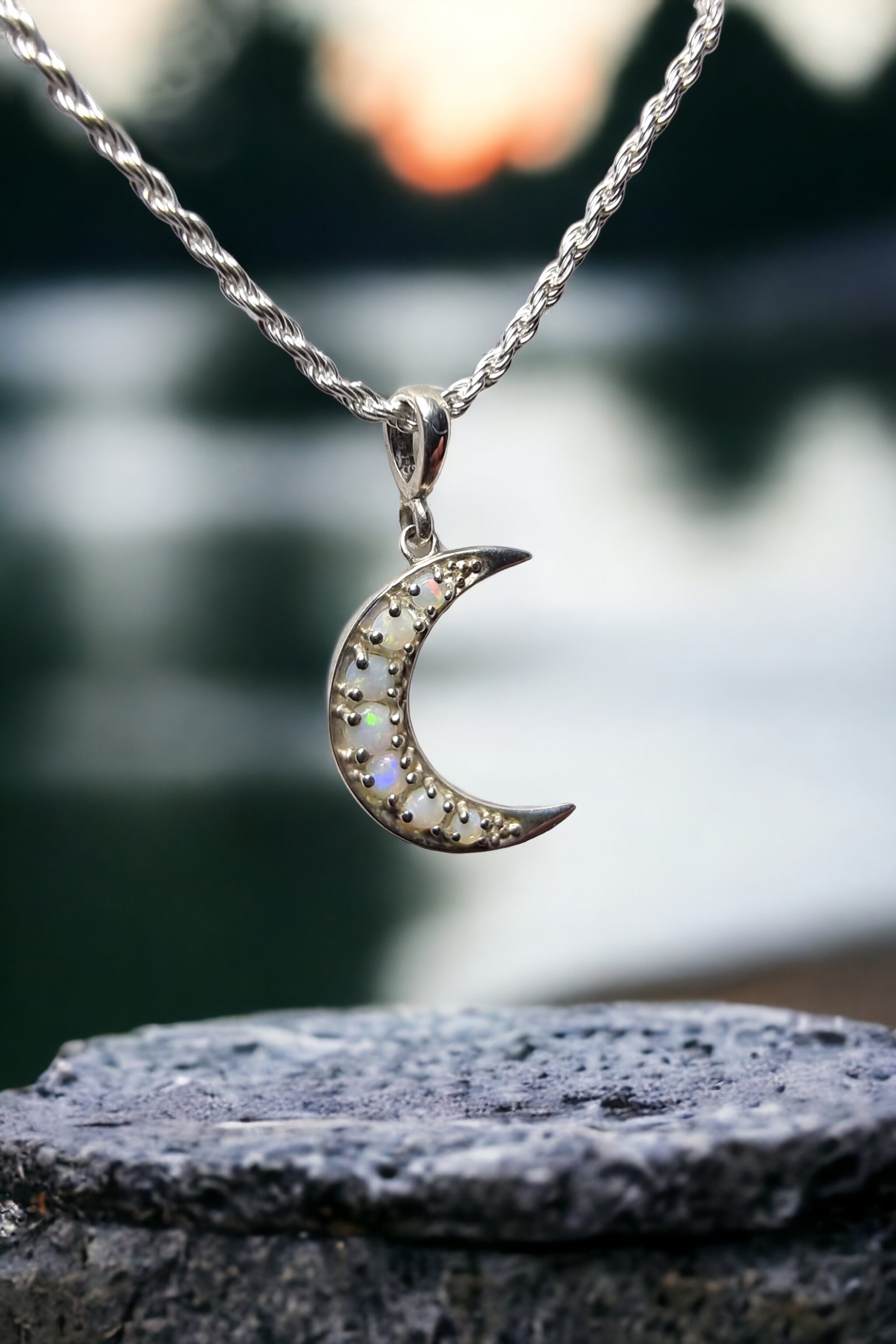Elegant Australian Crystal Opal Moon Pendant White Opals on - Etsy ...