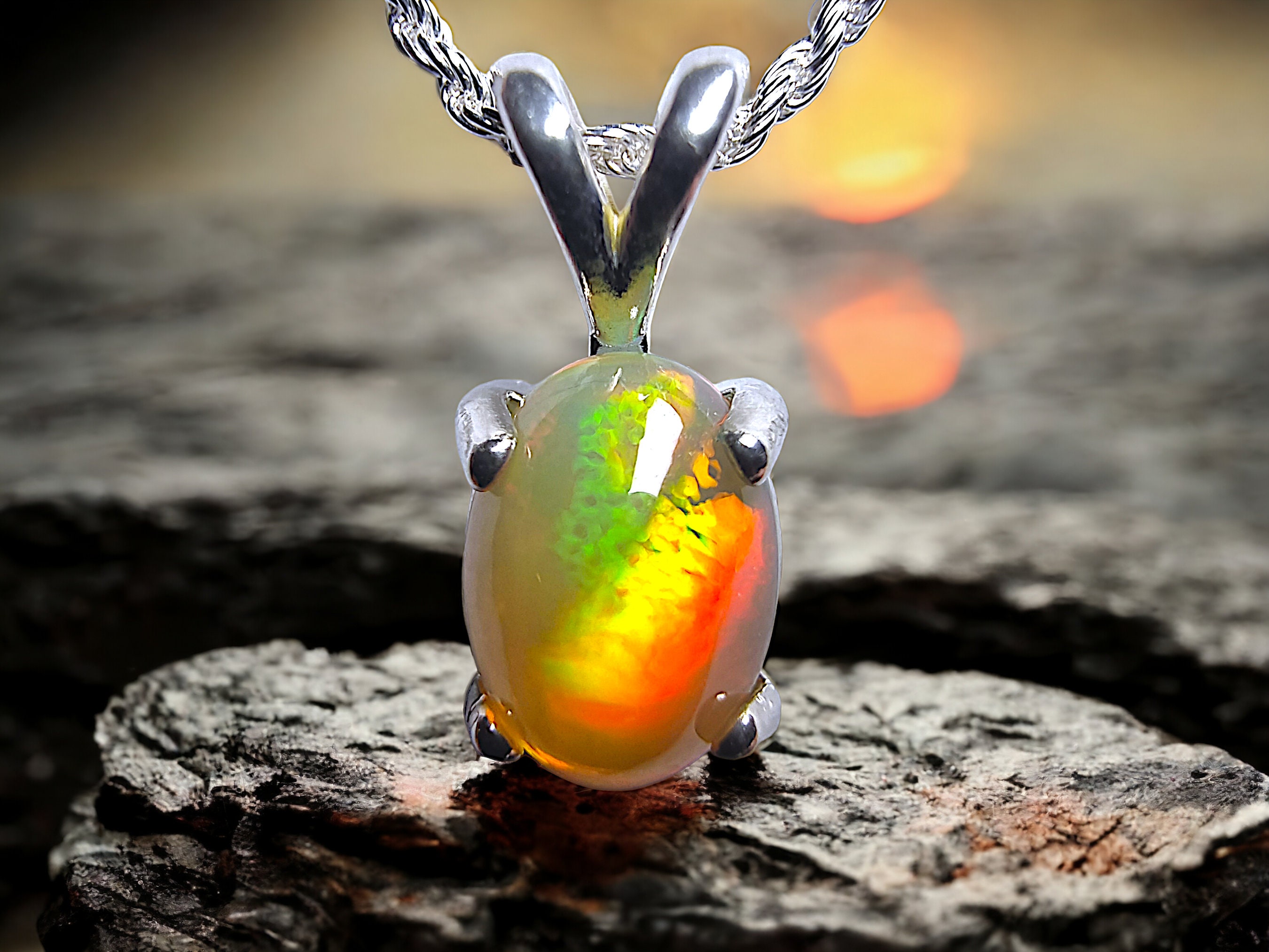 Natural African St Elmo's Fire Opal Pendant With A Stunning Diamond Cut ...