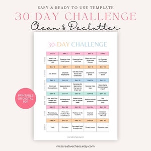 Declutter 30 Day Challenge Printable Template, Cleaning Checklist ...