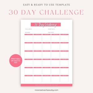 Blank 30 Day Challenge Printable Template | Goals, Self-care, Planner ...