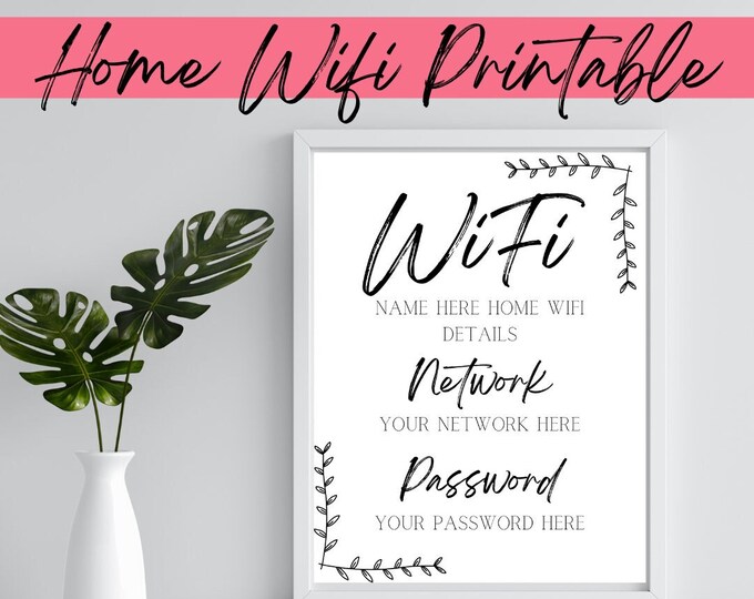 Wifi Network & Password Printable Template | Floral Embellished Black ...