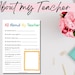 All About My Teacher Classroom Printable Template Homeschool Activity ...